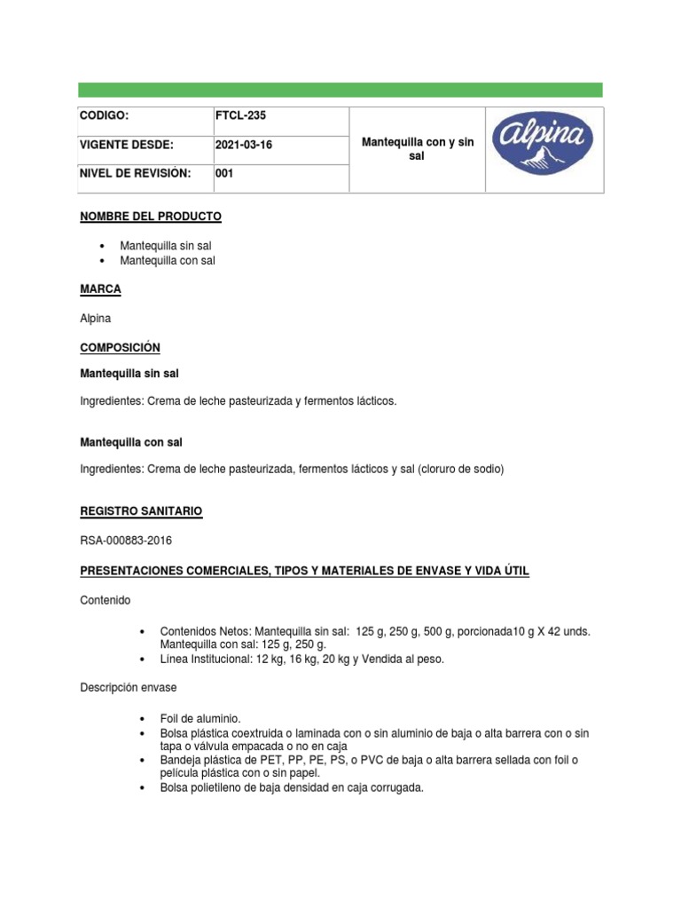 FTCL-235 (NR01) Mantequilla Con y Sin Sal | PDF | Mantequilla | sal
