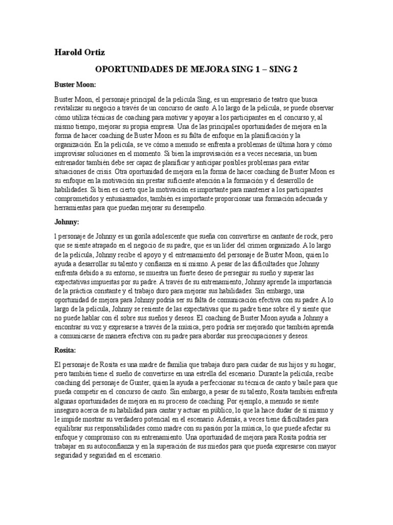 Oportunidades de Mejora en Personajes de Sing | PDF | Canto