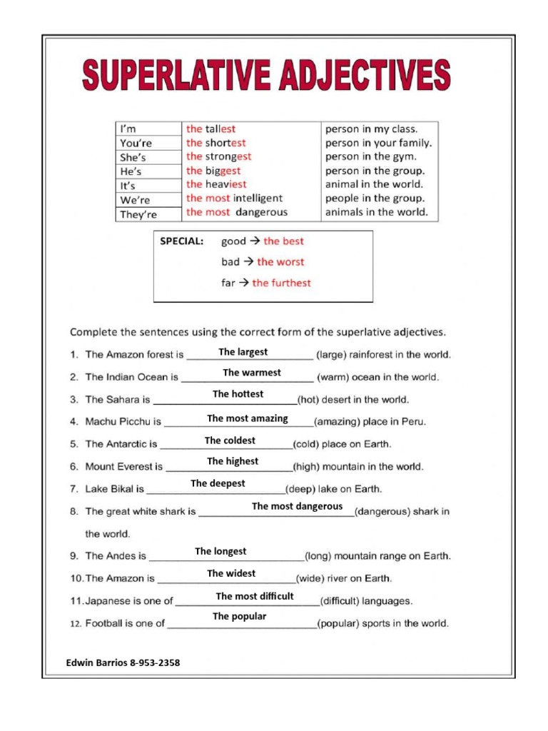 Superlative Adjectives Exercises | PDF | Law