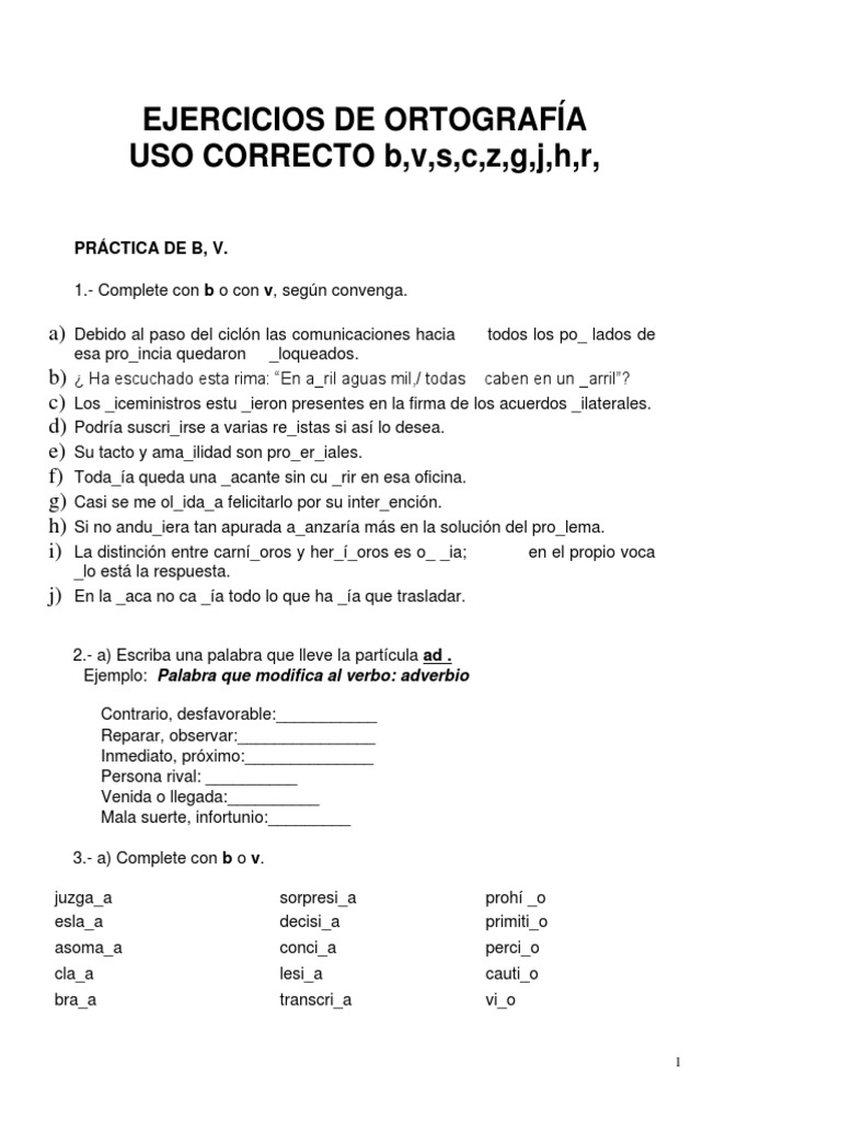 Ejercicios de Ortografia | PDF