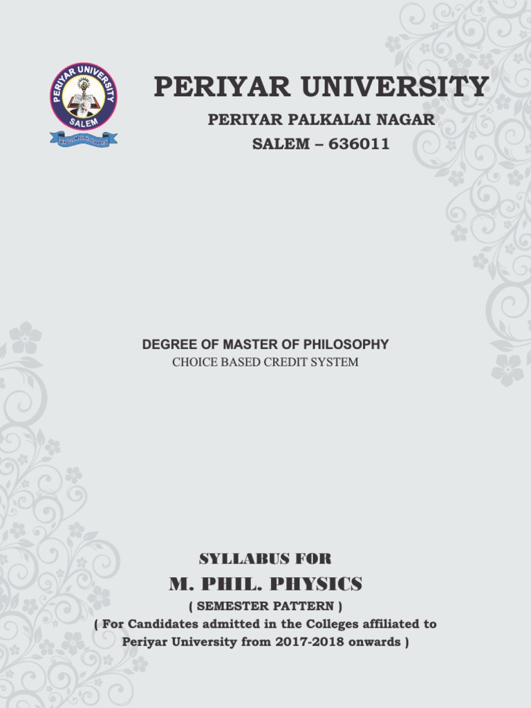M.Phil-PHYSICS SYLLABUS 2017-2018 | PDF | Thesis | Infrared Spectroscopy