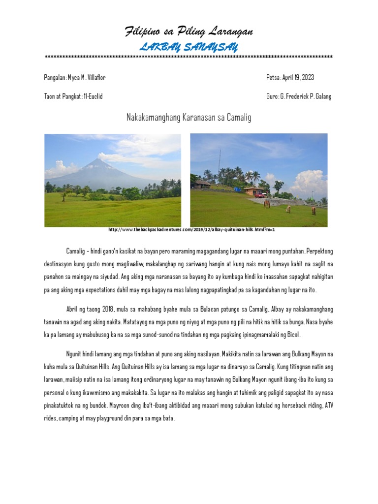 Filipino Sa Piling Larangan: Lakbay Sanaysay | PDF