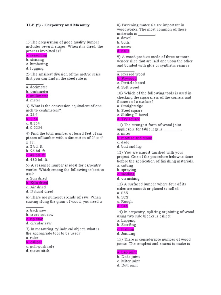 TLE (5) - Carpentry and Masonry | Download Free PDF | Concrete | Masonry
