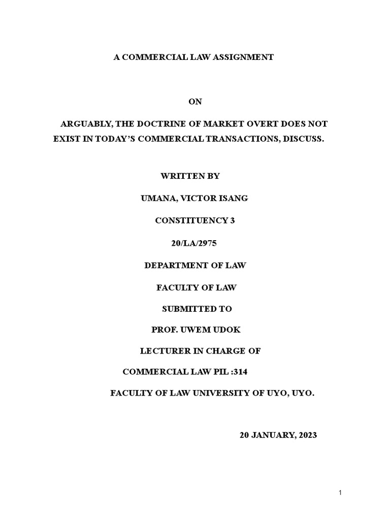 Arguably, The Doctrine of Market Overt Does Not Exist in Today's Commercial Transactions | PDF