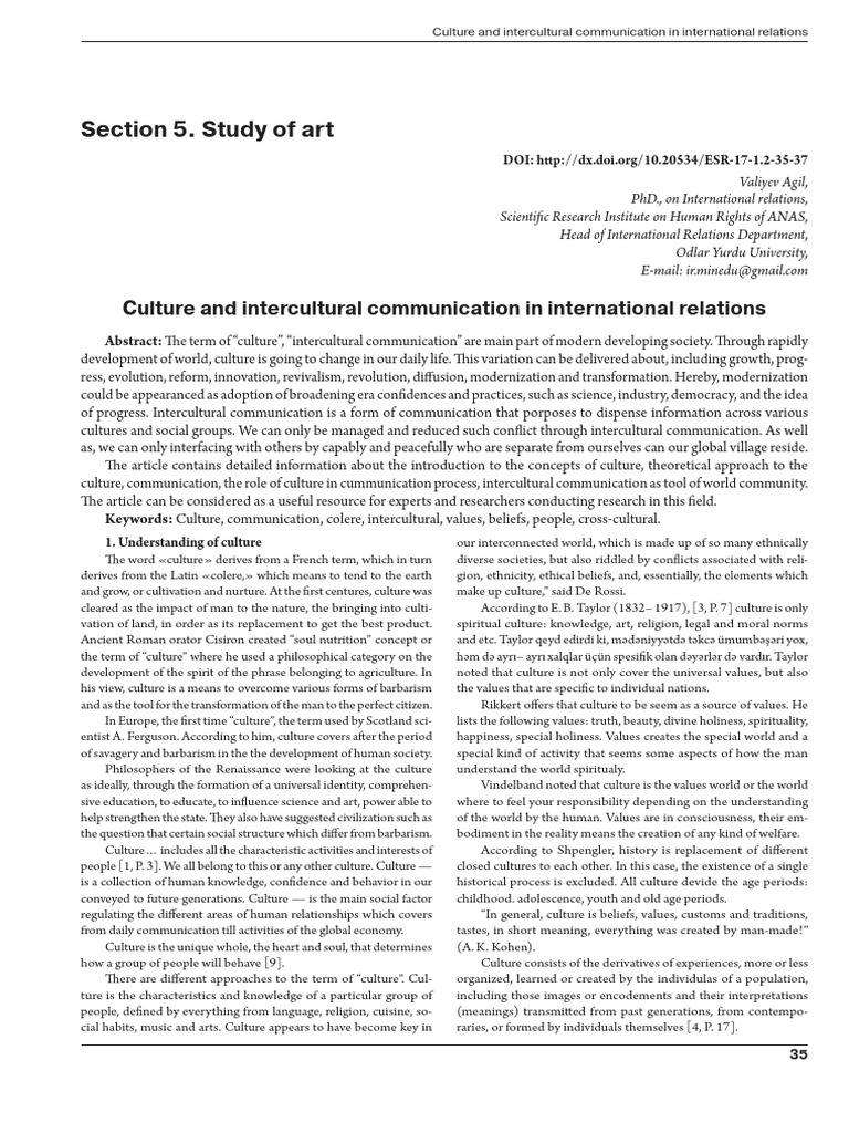 Culture and Intercultural Communication in International Relations | PDF