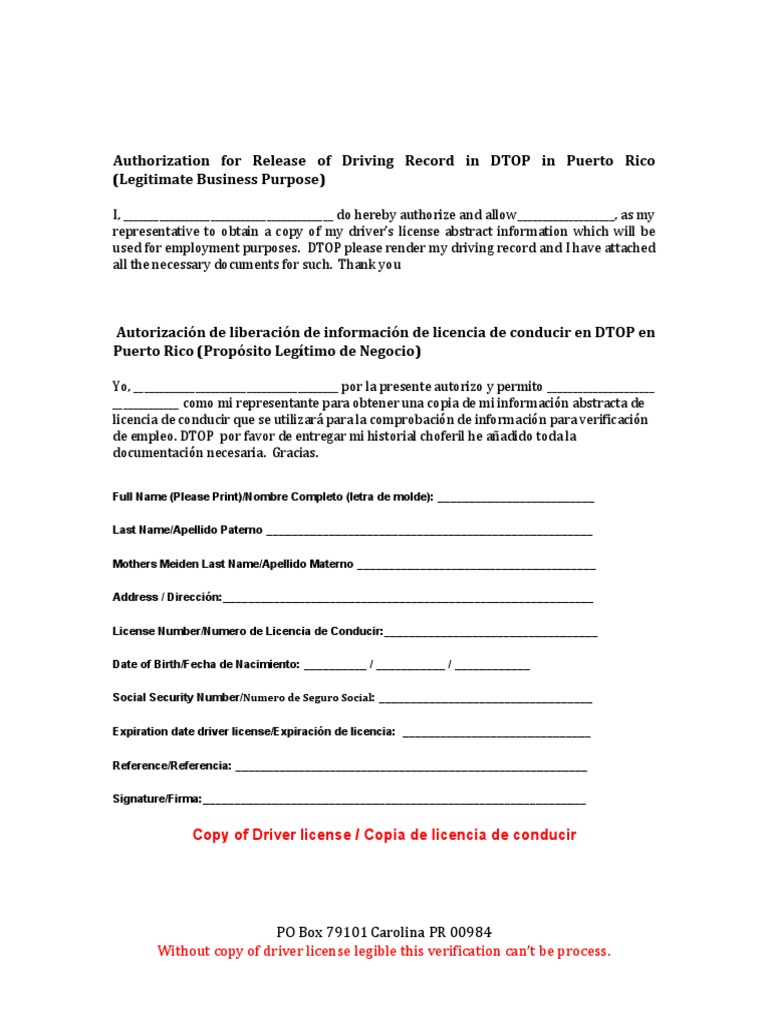 Autorización para Historial Choferil PR | PDF