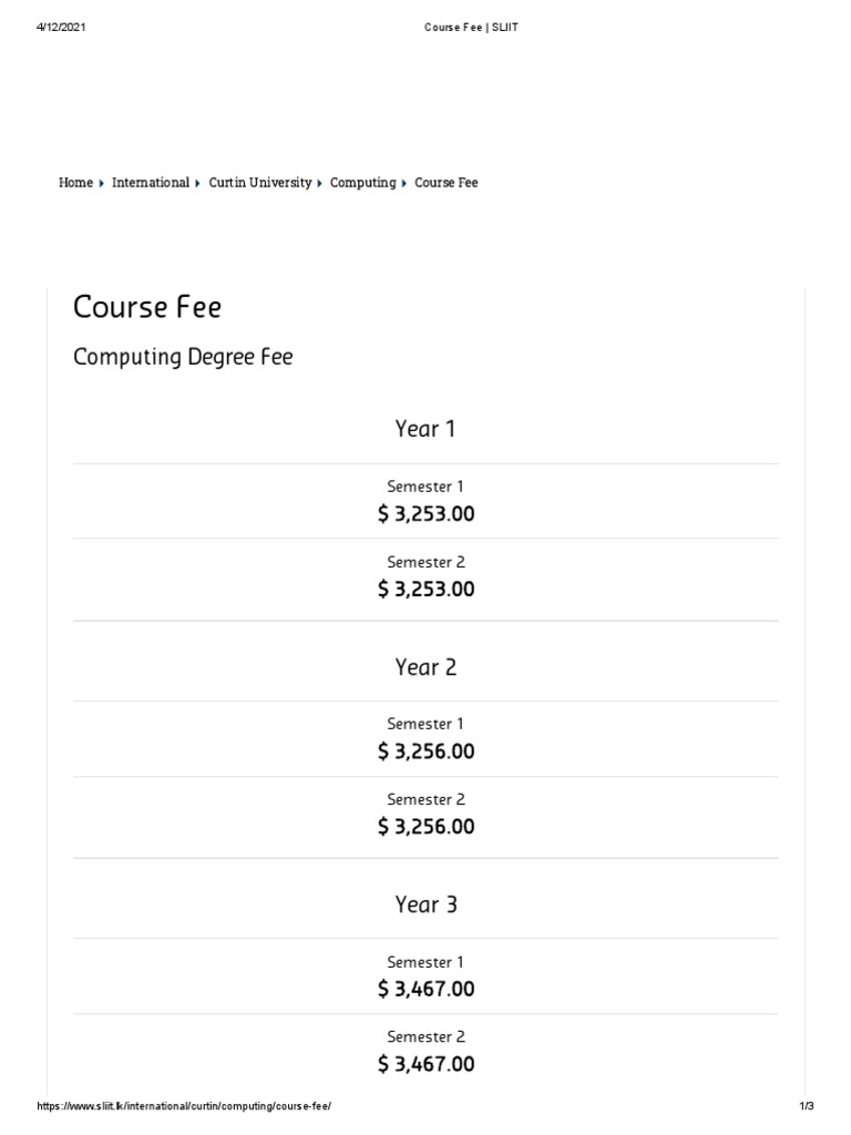 Course Fee - SLIIT | PDF
