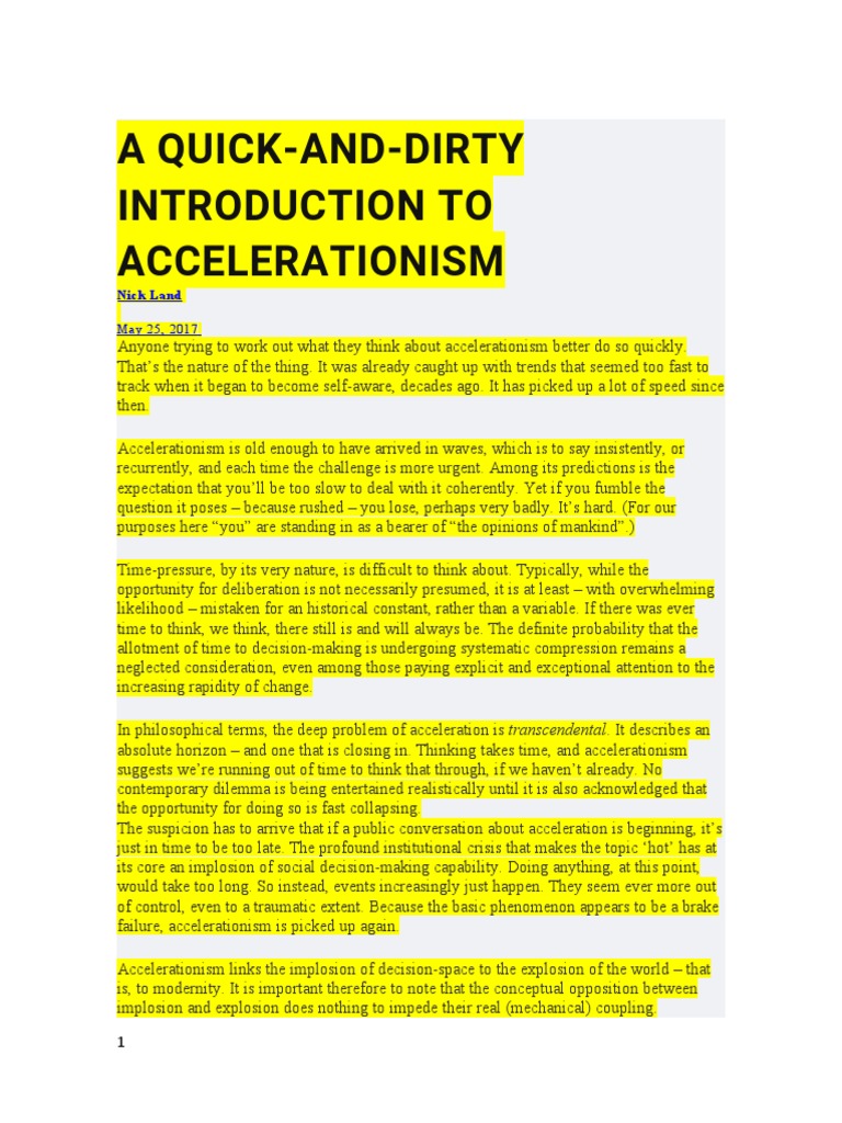 A Quick-And-Dirty Introduction To Accelerationism: Nick Land | PDF