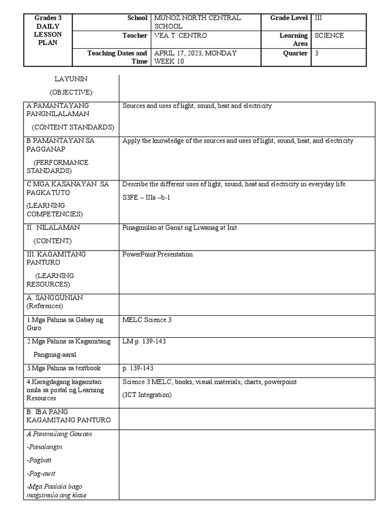Science 3 Week 10 Day 1 | PDF