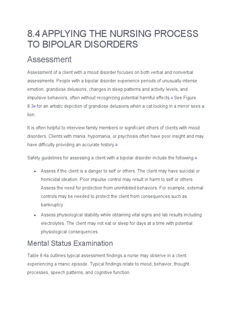 Nursing Process For Bipolar Disorder | PDF | Mania | Mental Disorder