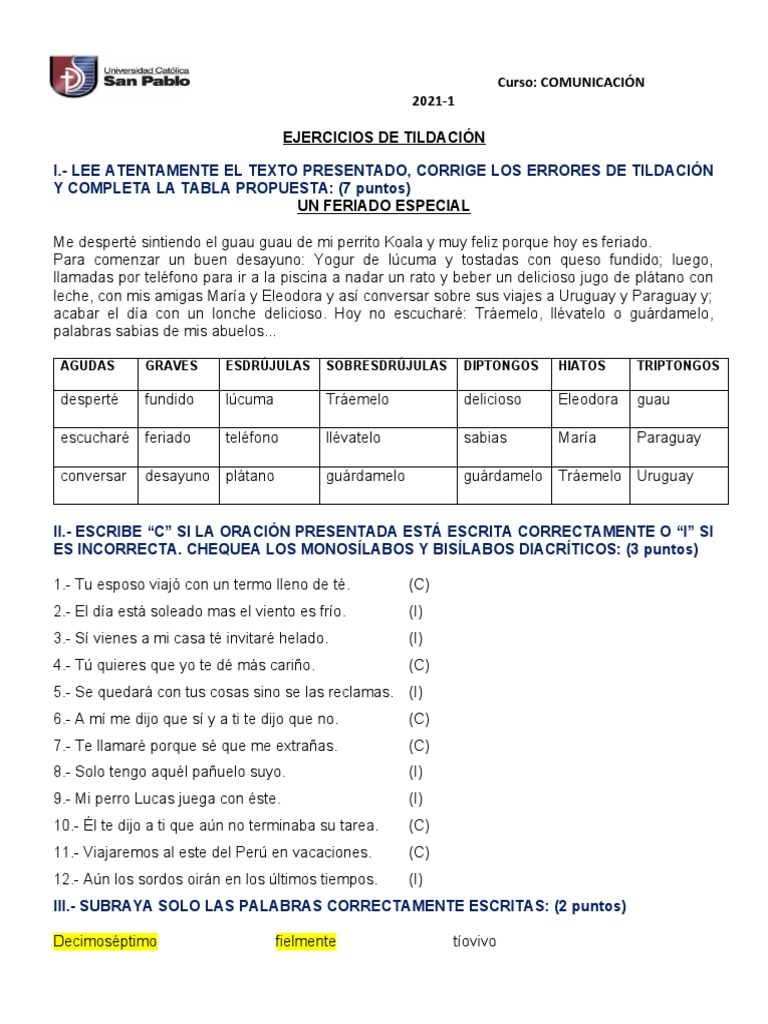 Ejercicios de Tildación y Ortografía | PDF