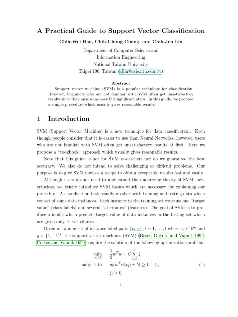 A Practical Guide To Support Vector Classi Cation Chih Wei Hsu Chih