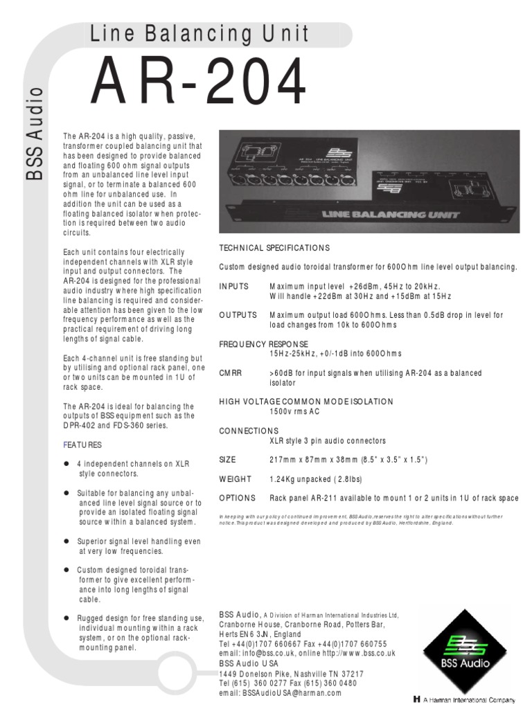 BSS AR-204 Datasheet | PDF | Manufactured Goods | Electrical Equipment