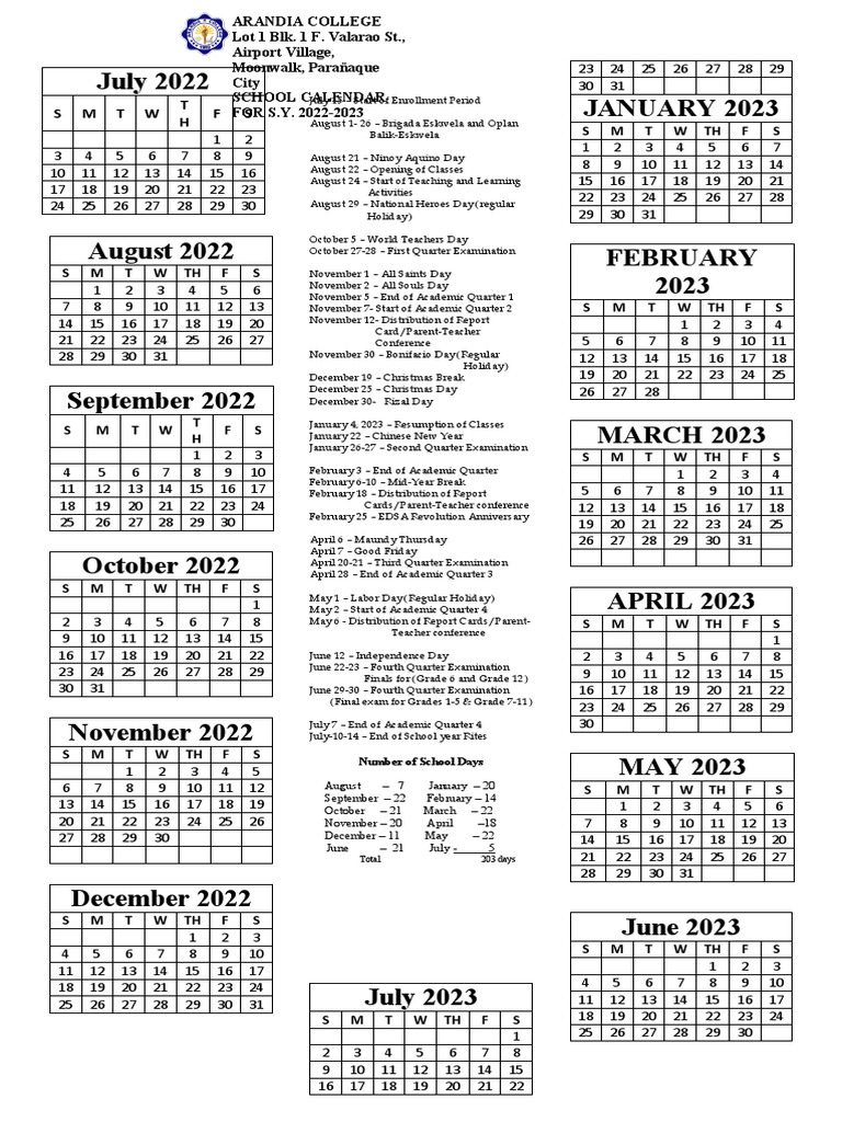 School Calendar 2022-2023 | PDF | Festival | Holidays
