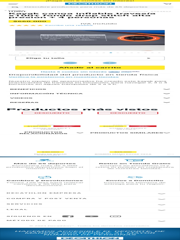 Kayak Canoa Inflable Travesía X100+ Fondo Drop Stitch Alta Presión + 4 ...