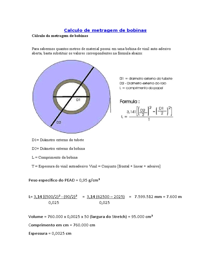 Calculo de Metragem de Bobinas | PDF