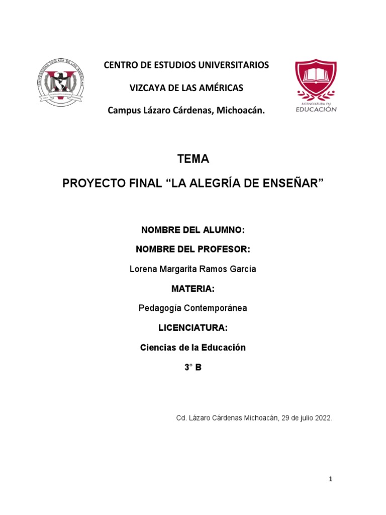 Tema Proyecto Final "La Alegría de Enseñar" | PDF | Aprendizaje | Maestros