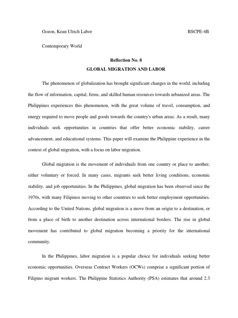 Reflection 8 CW | PDF | Migrant Worker | Human Migration