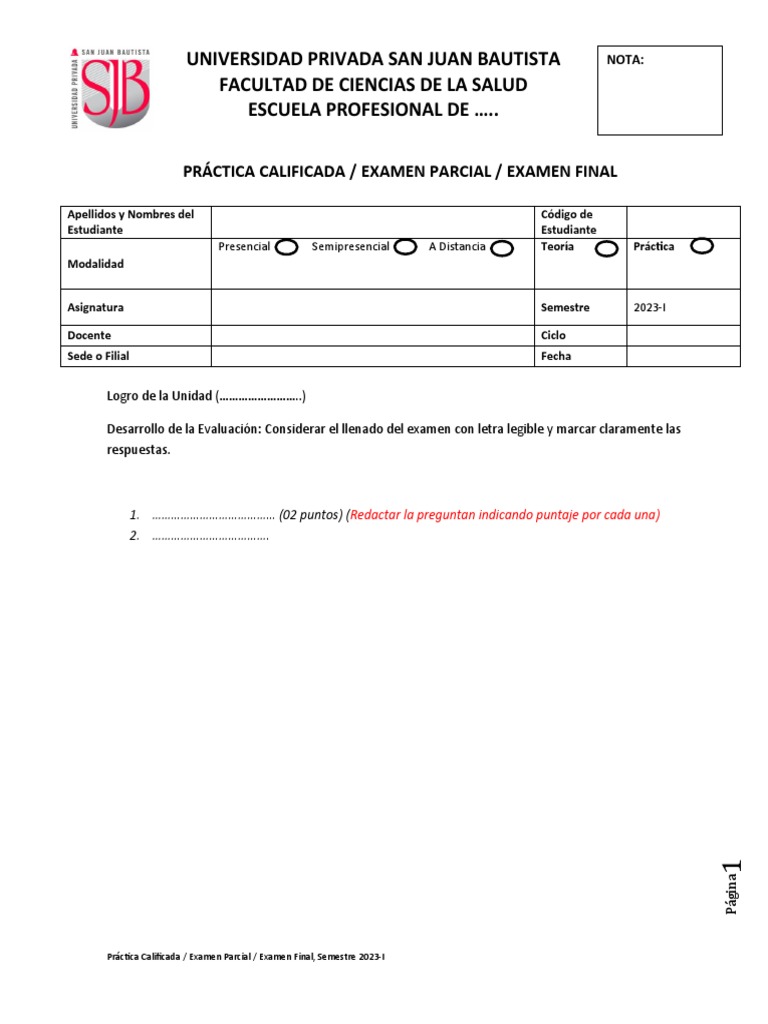 Formato Examen Presencial FCS | PDF