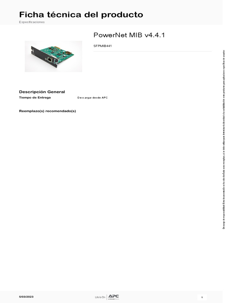 Ficha Técnica PowerNet MIB v4.4.1 | PDF