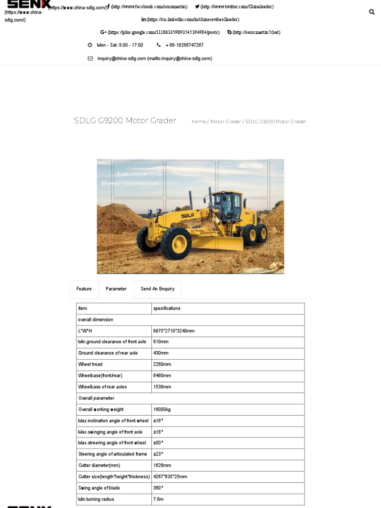 SDLG G9200 Motor Grader, SDLG 200HP Motor Grader | PDF | Loader ...
