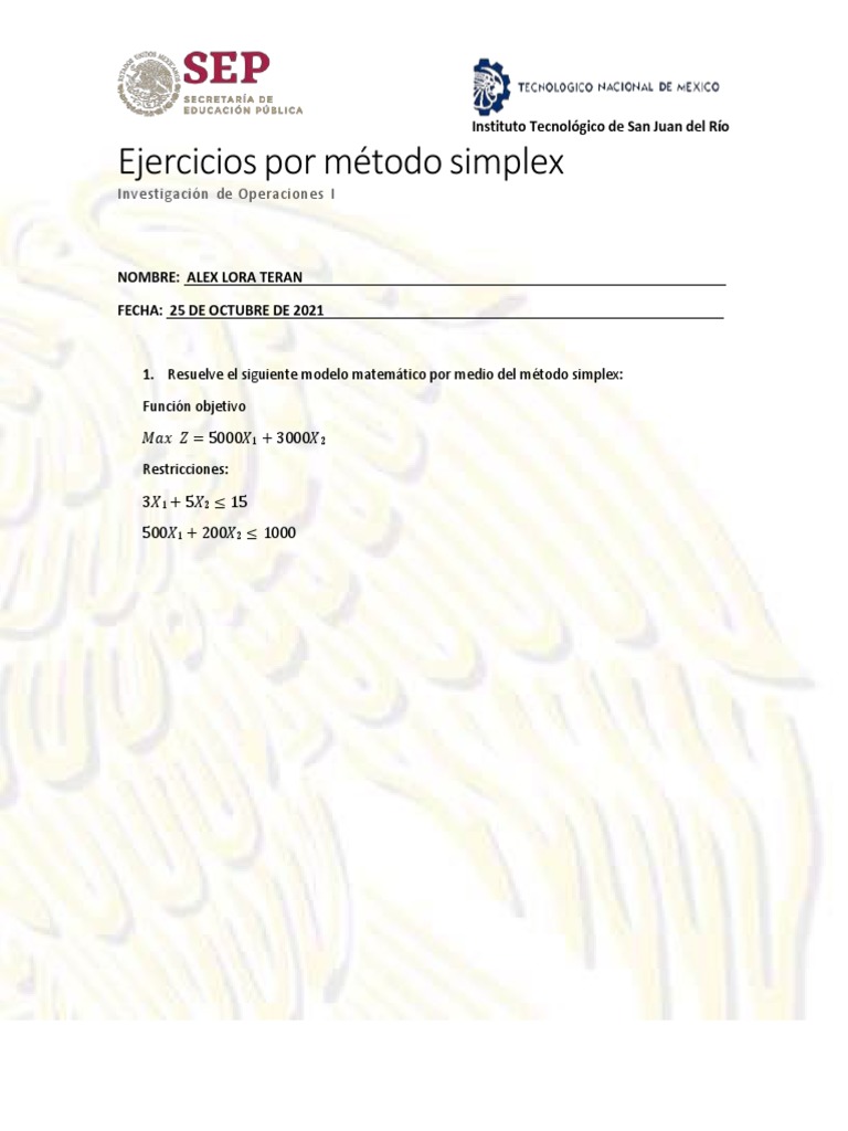 Ejercicios Método Simplex | PDF | Métodos y materiales de enseñanza