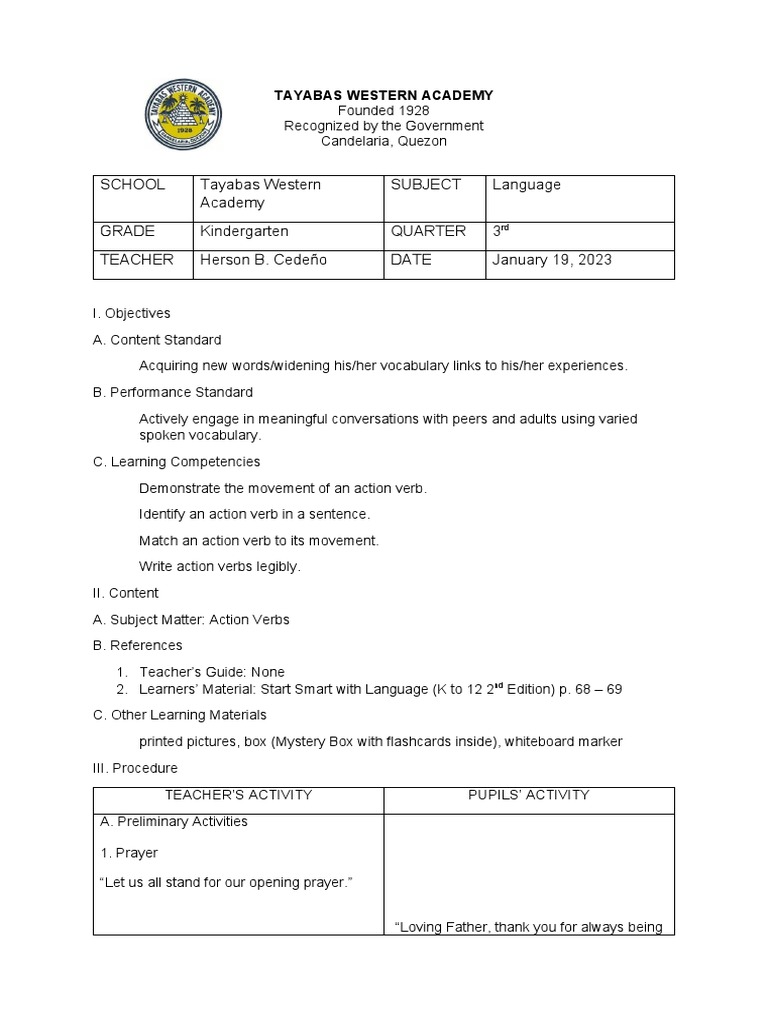 DLP Language Action Verbs | PDF | Teachers | Vocabulary