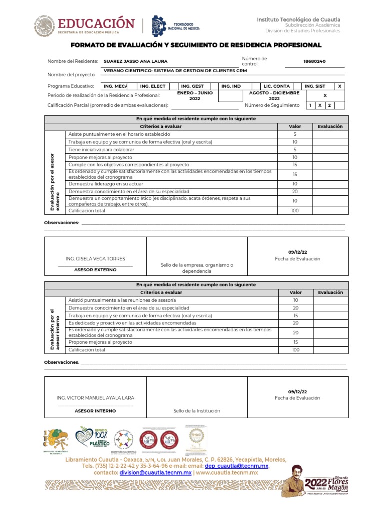 2 Formato de Evaluacion y Seguimiento-1 | PDF