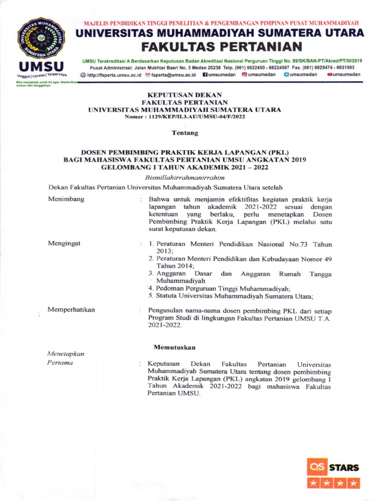 SK Dosen Pembimbing PKL 2019 Gelombang 1 T.A 2021-2022 | PDF