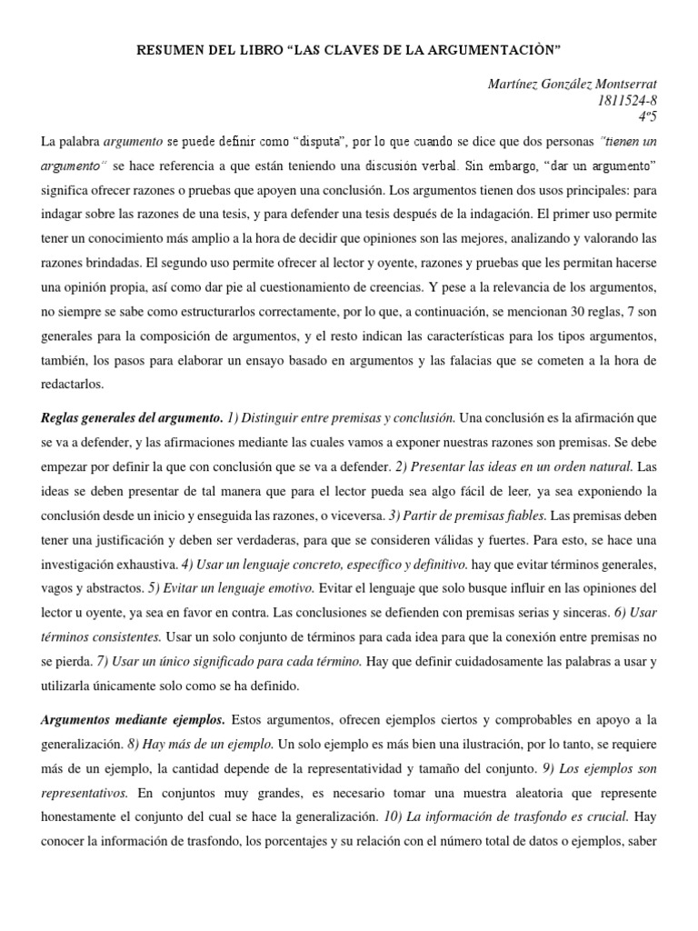 Las Claves de La Argumentación, Resumen | PDF | Argumento | Razonamiento deductivo