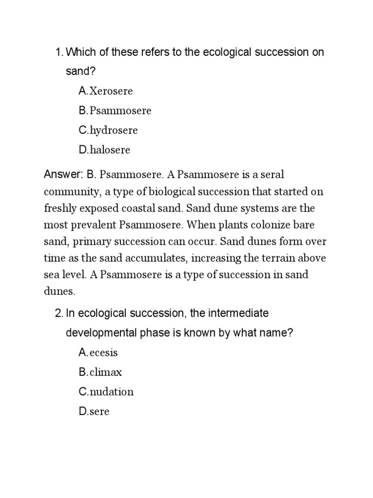 Understanding Psammosere Succession | PDF | Ecosystem | Ecology