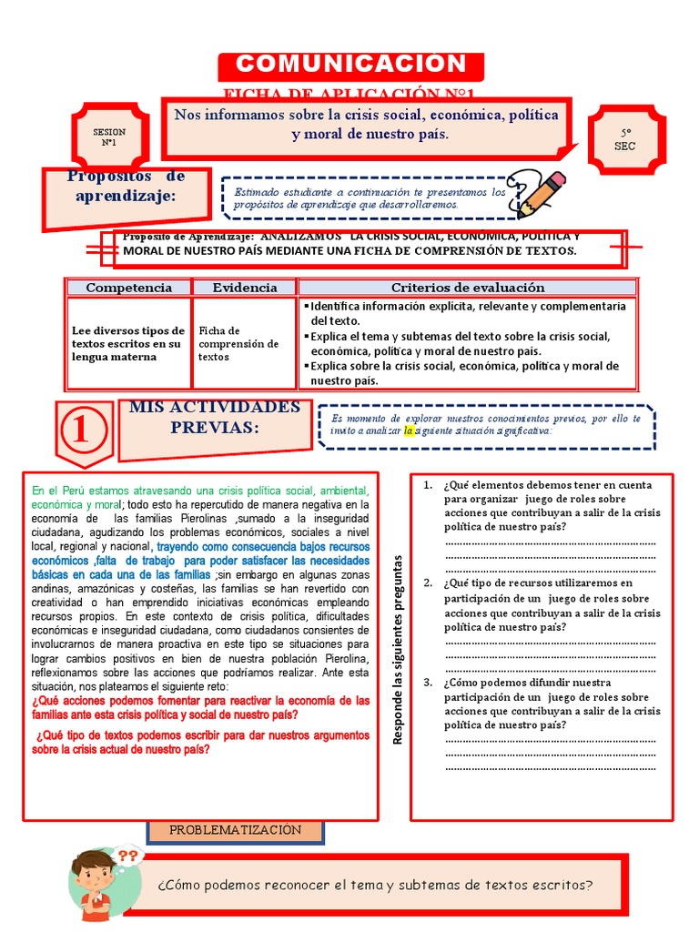 5° Ficha de Aplicación-Sesión5-Sem.3-Exp.1-Comu | PDF