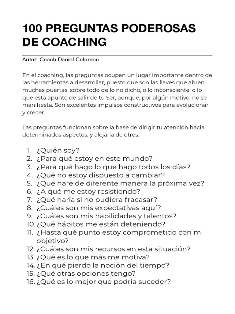 100 Preguntas Poderosas de Coaching | PDF