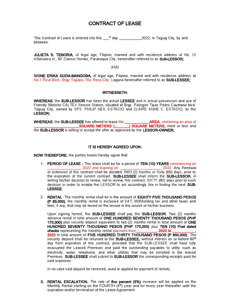 CALTEX-GOODYEAR-LEASE-CONTRACT v1 | PDF | Lease | Renting