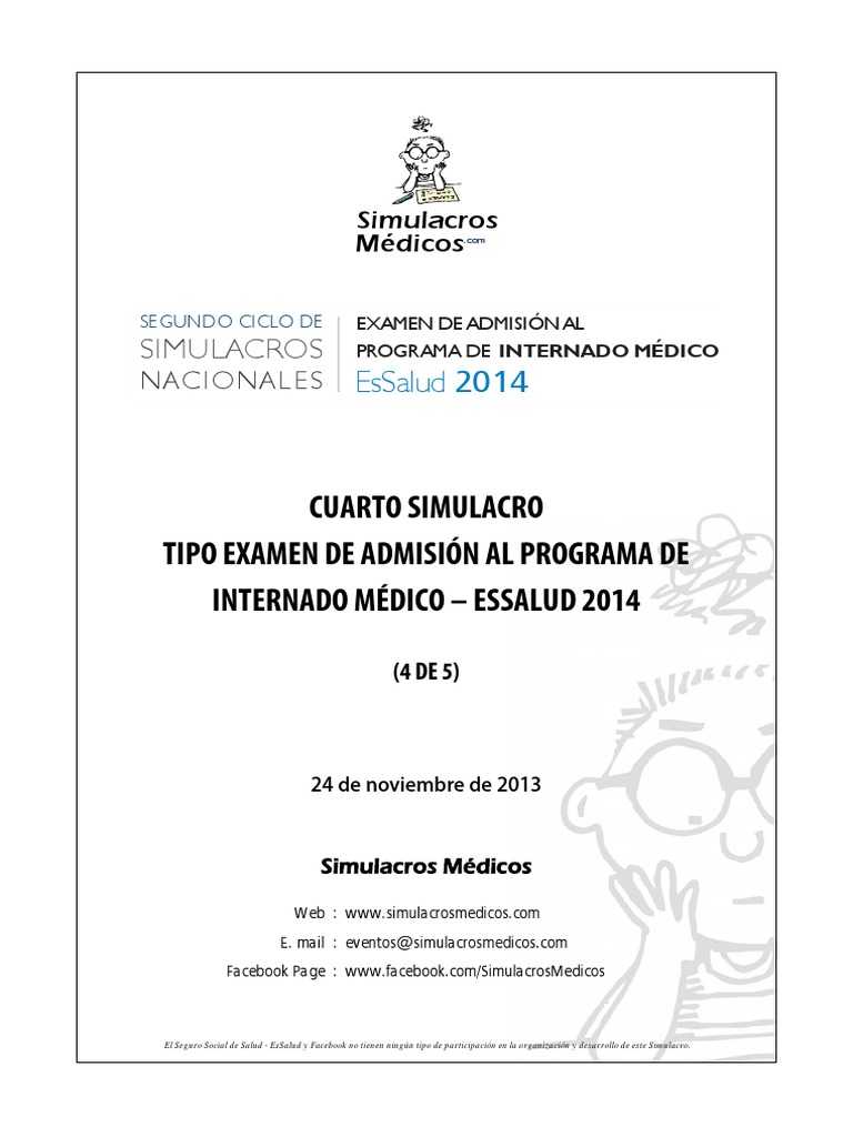 Cuarto Simulacro Tipo Examen de Admisión Al Programa de Internado Médico - Essalud 2014 | PDF ...