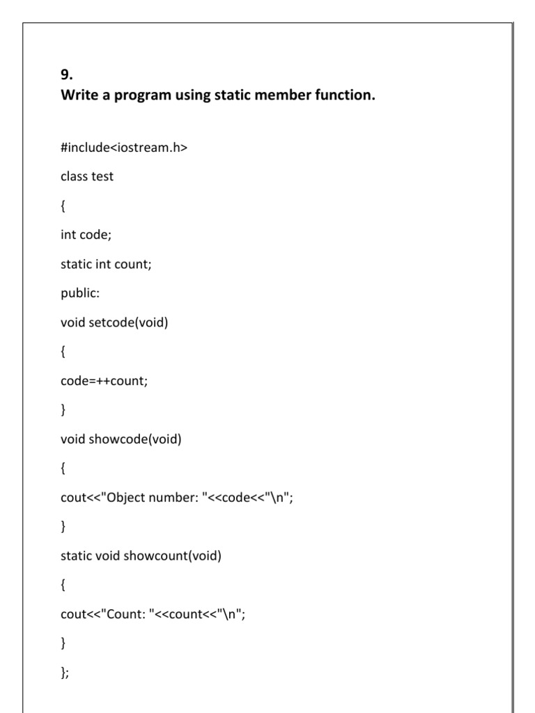 Write A Program Using Static Member Function | PDF | Computers
