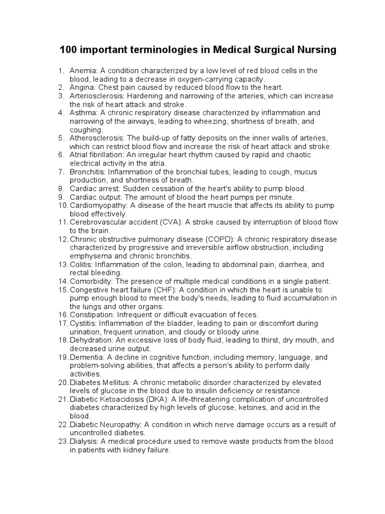 100 Important Terminologies in Medical Surgical Nursing | PDF | Heart ...