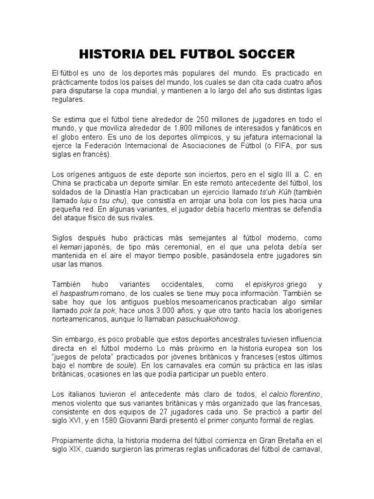 Orígenes y evolución del fútbol soccer | PDF | Deportes y actividades ...