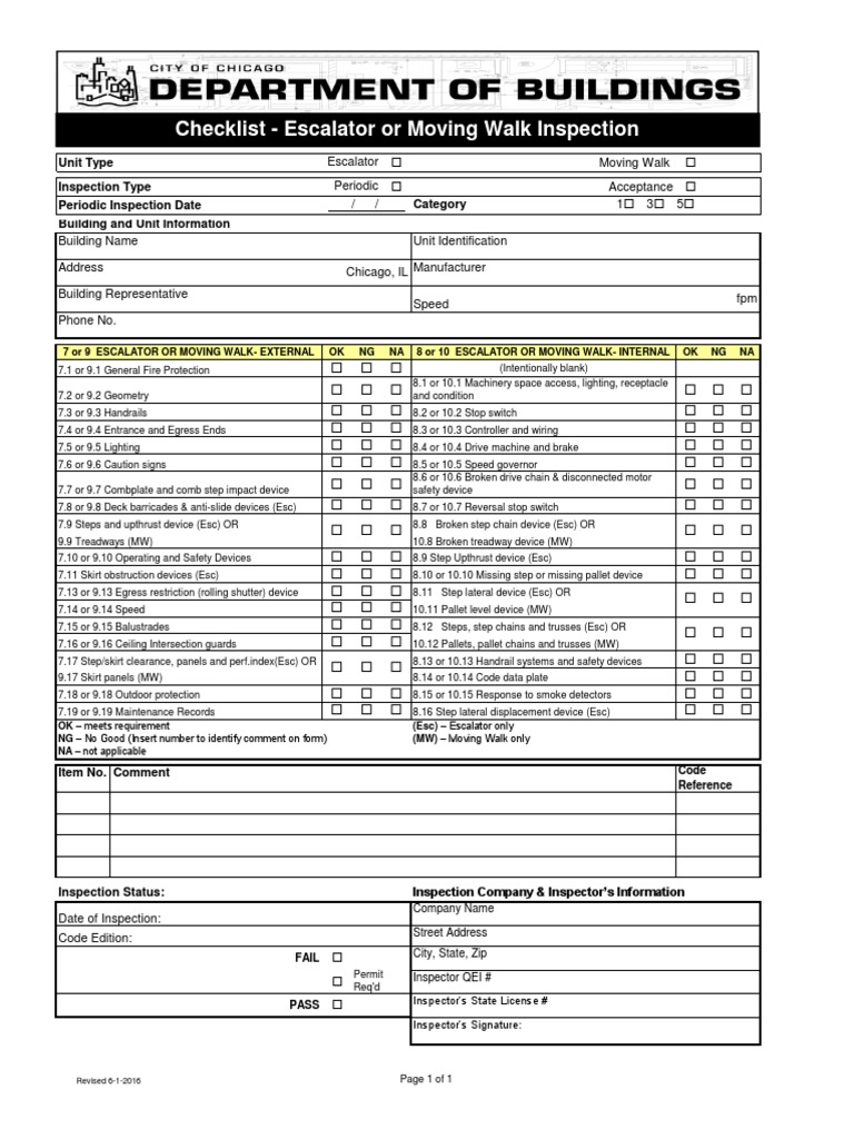 Escalator and Moving Walk Inspection Checklist | PDF | Escalator ...