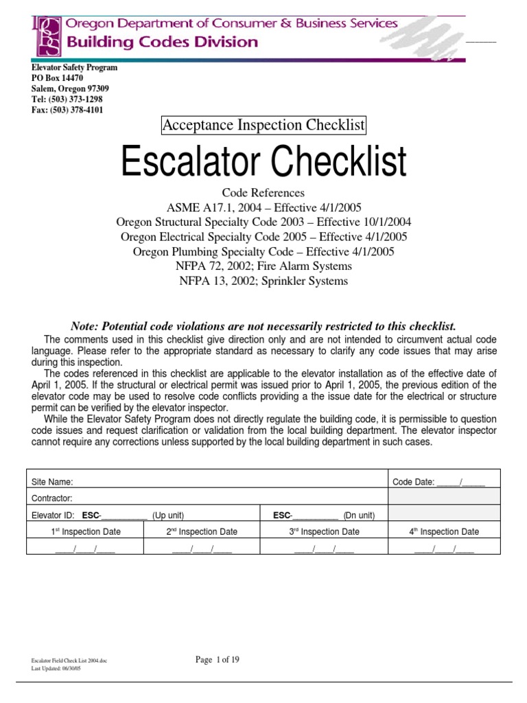 Ev Checklist Escalaterfield Install | PDF | Escalator | Switch