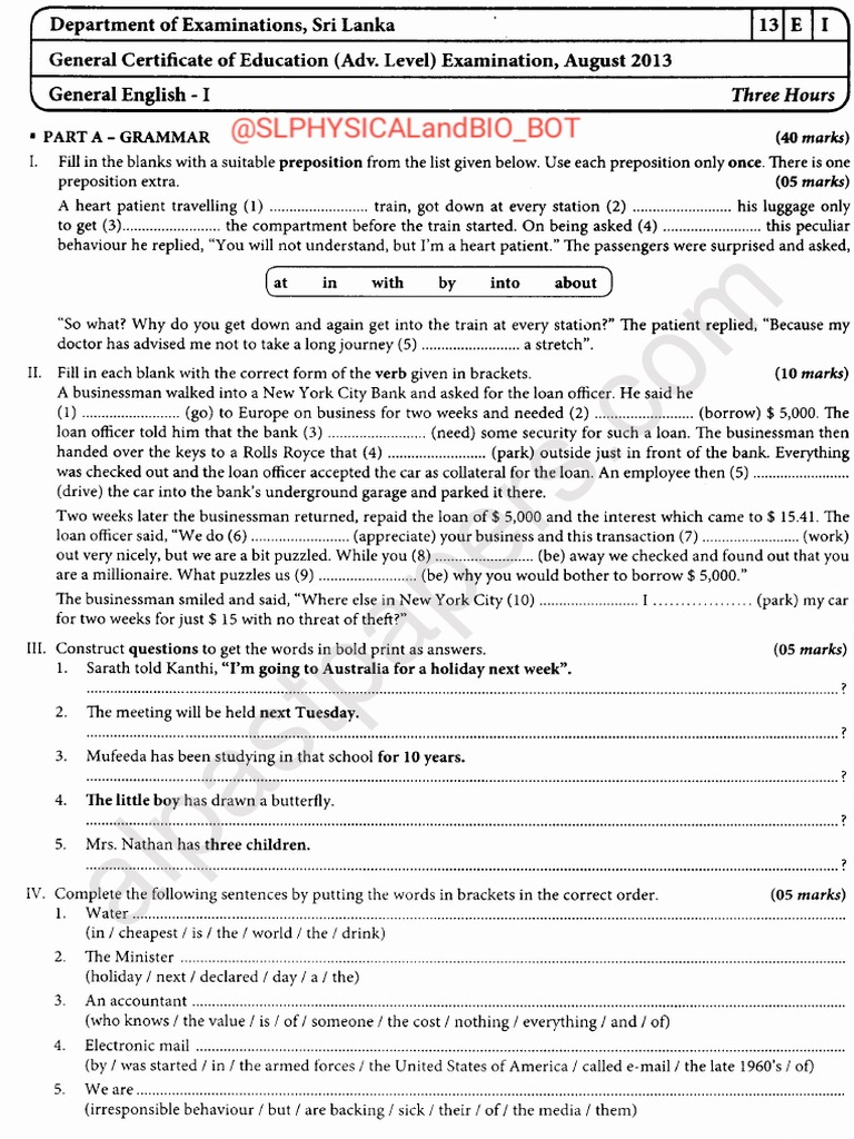 An insightful title for the document: "Prepositions, Verbs, Questions ...