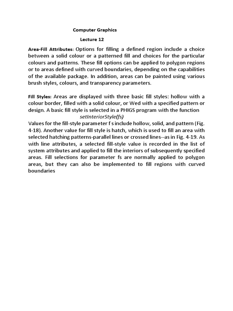 Computer Graphics Area-Fill Attributes: Setinteriorstyle (FS) | PDF ...