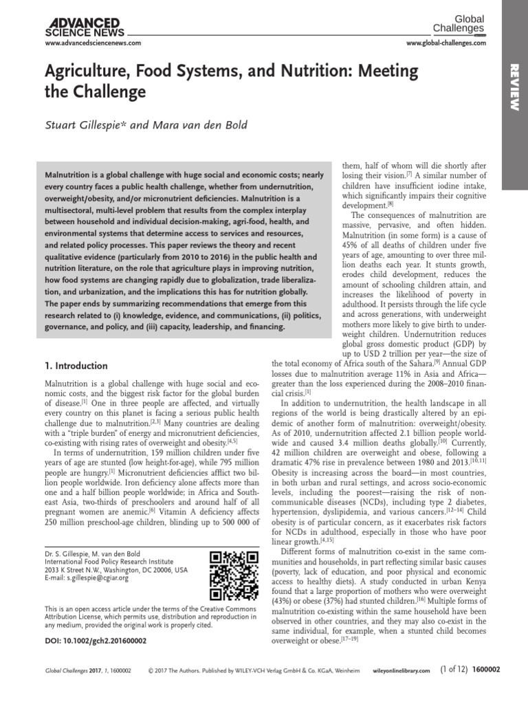Global Challenges 2017 Gillespie Agriculture Food Systems and Nutrition ... Global Challenges 2017 Gillespie Agriculture Food Systems and Nutrition ...