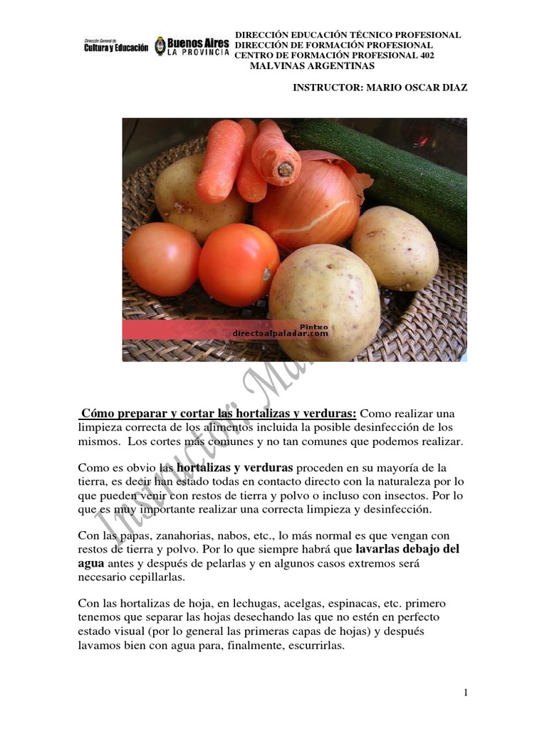 Cortes de Verduras y Hortalizas | PDF | Vegetales | Alimentos