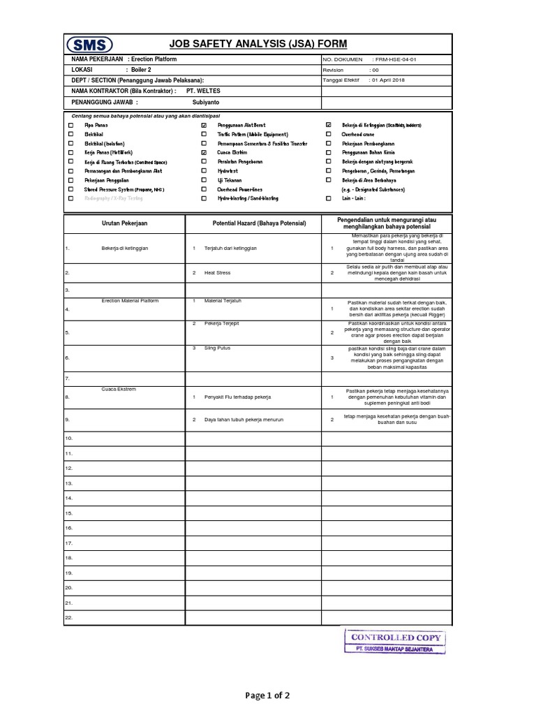JSA Erection Platform 17 04 2023 | PDF
