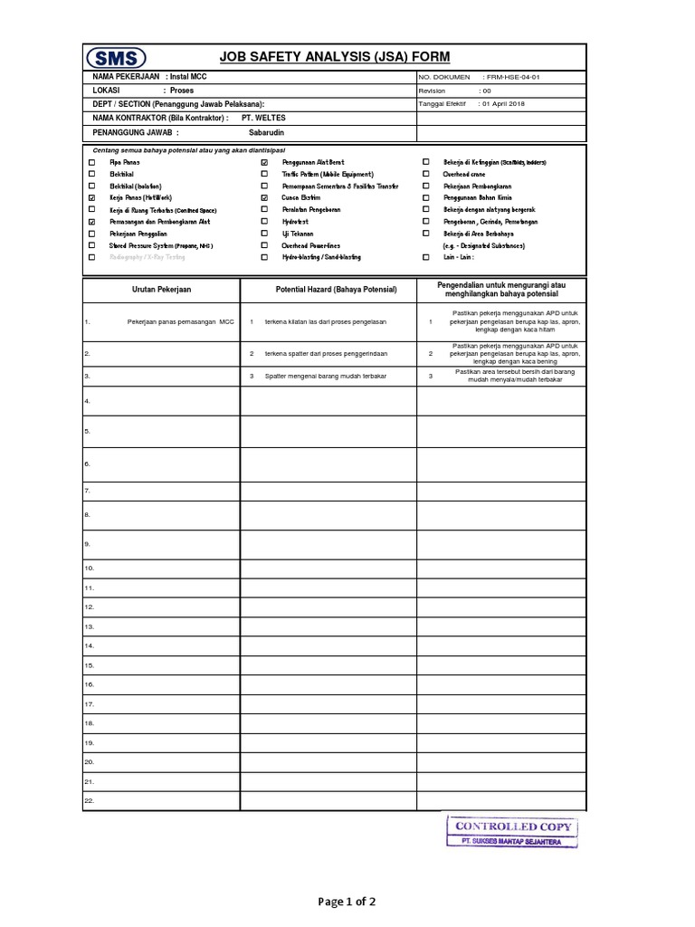 JSA Install MCC 17 04 2023 | PDF