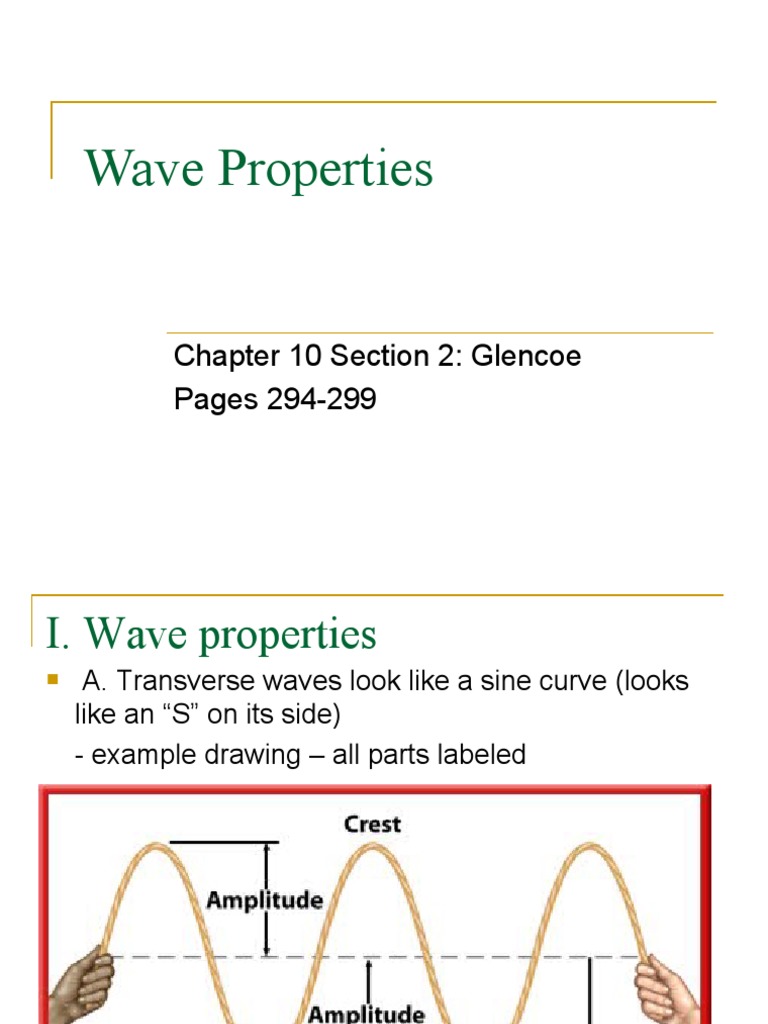 Wave Properties: Chapter 10 Section 2: Glencoe Pages 294-299 | PDF
