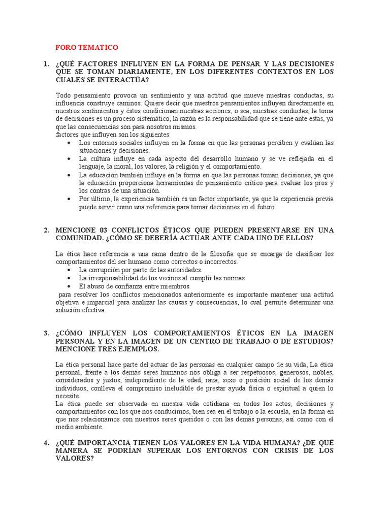Foro Tematico Desarrollo | PDF | Comportamiento | Pensamiento