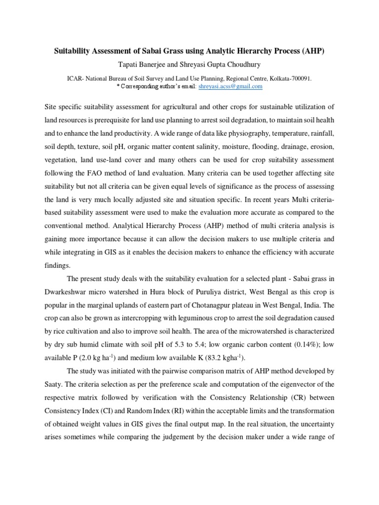Suitability Assessment Using Analytic Hierarchy Process | PDF