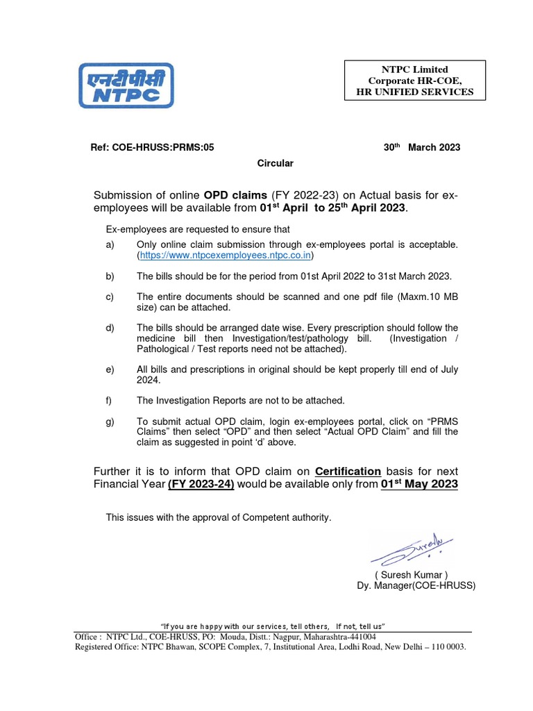 OPD Claim Submission for NTPC Ex-Employees | PDF | Technology & Engineering